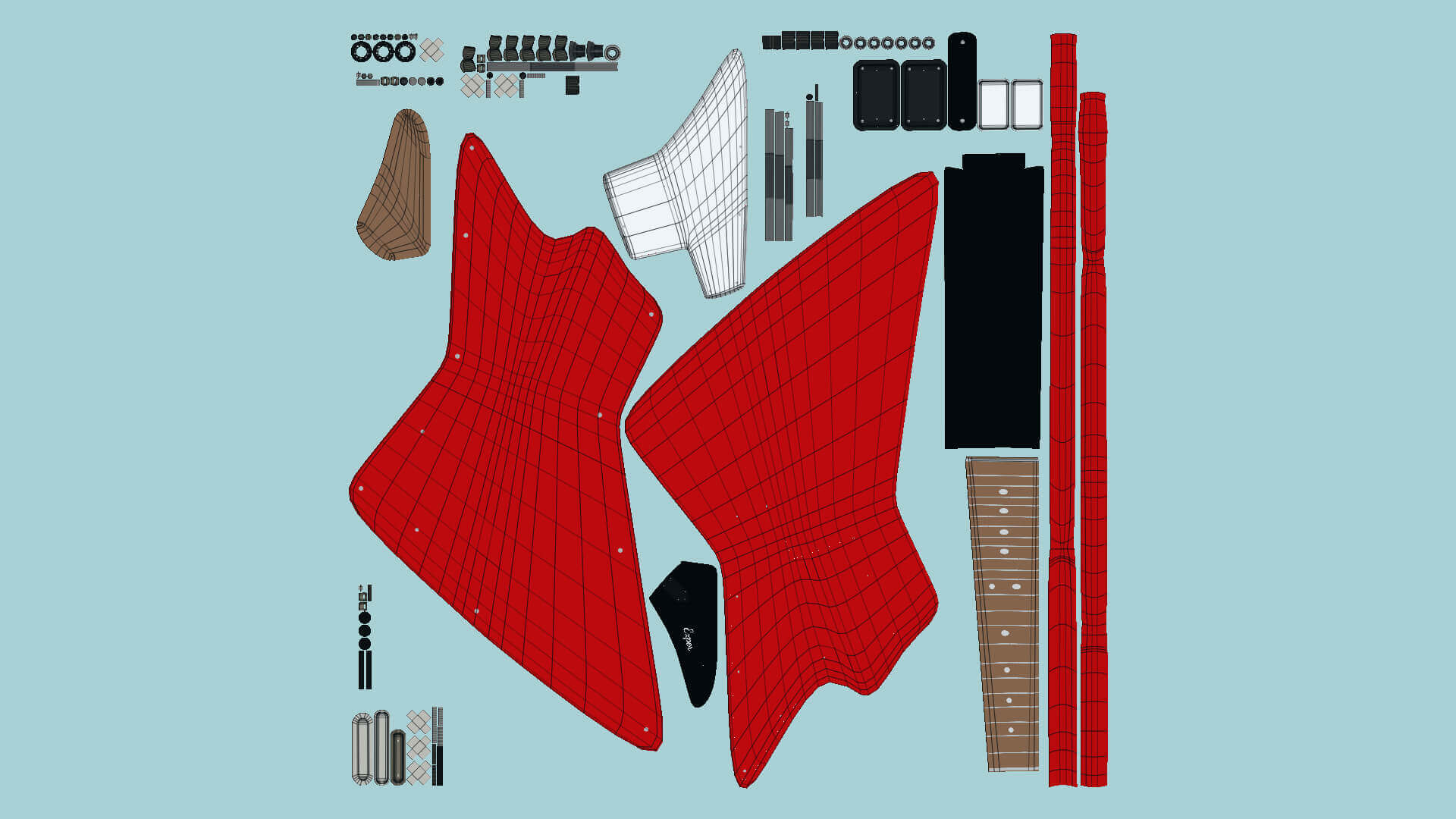 Explorer Electric Guitar 01 - Red 3D Model by gsommer