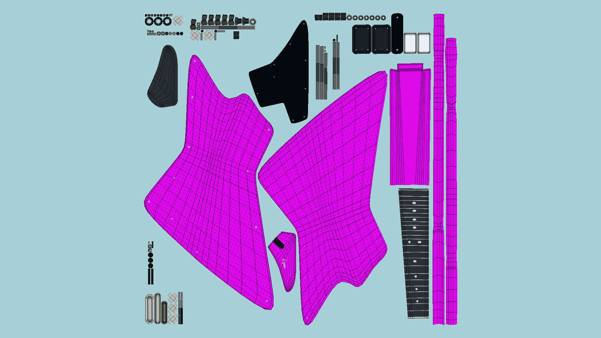 Explorer Electric Guitar 06 - Pink 3D Model by gsommer