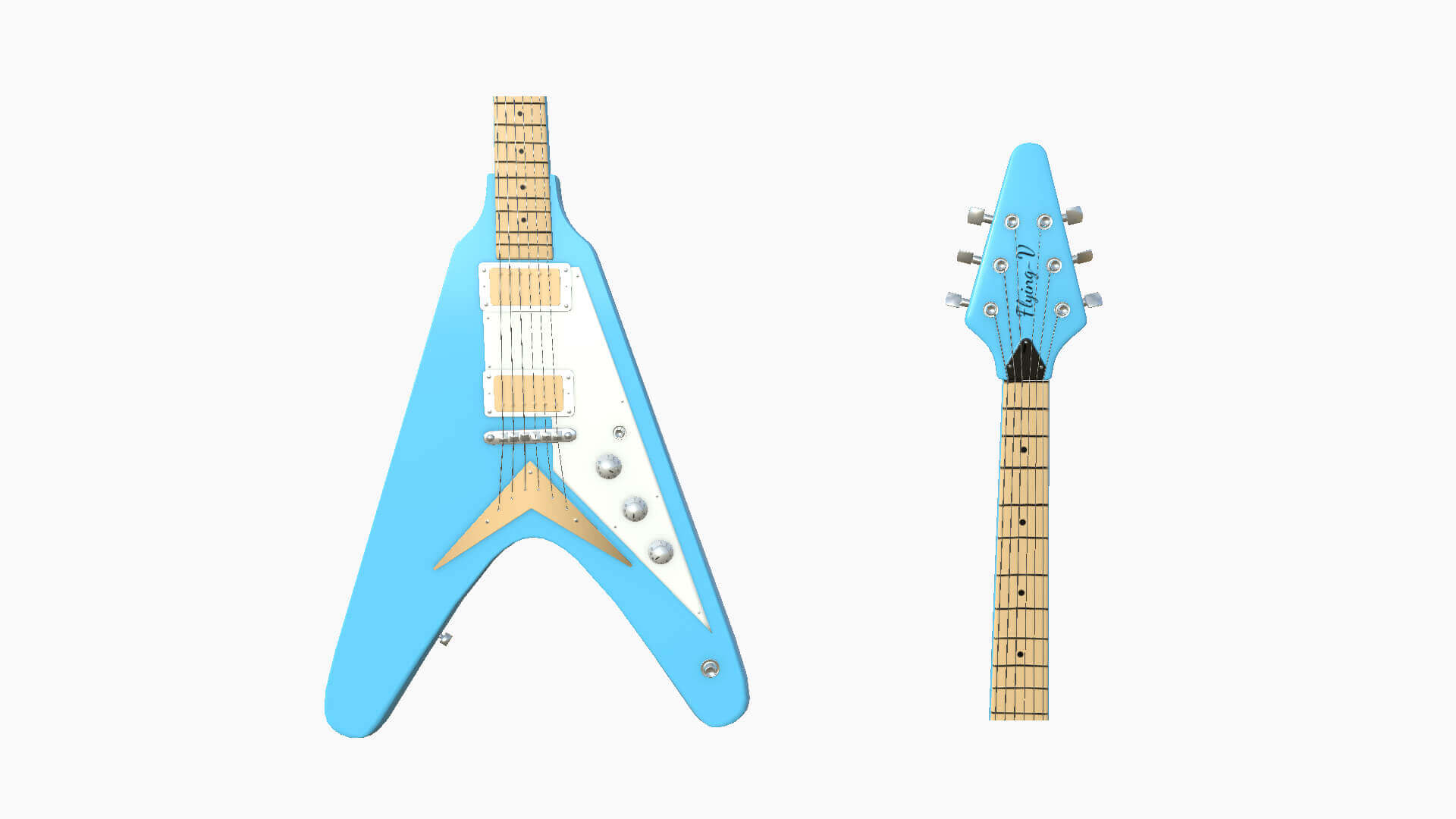 Flying V Electric Guitar 03 - Blue 3D Model by gsommer
