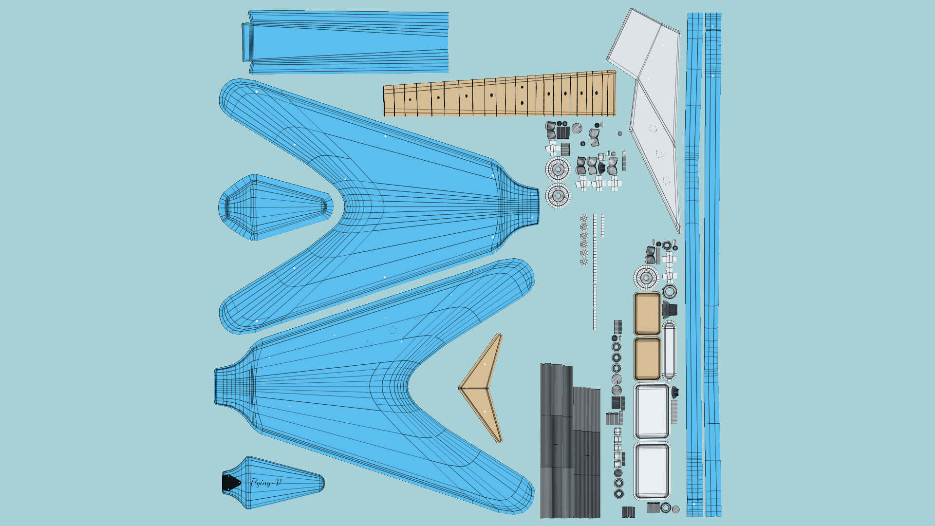 Flying V Electric Guitar 03 - Blue 3D Model by gsommer