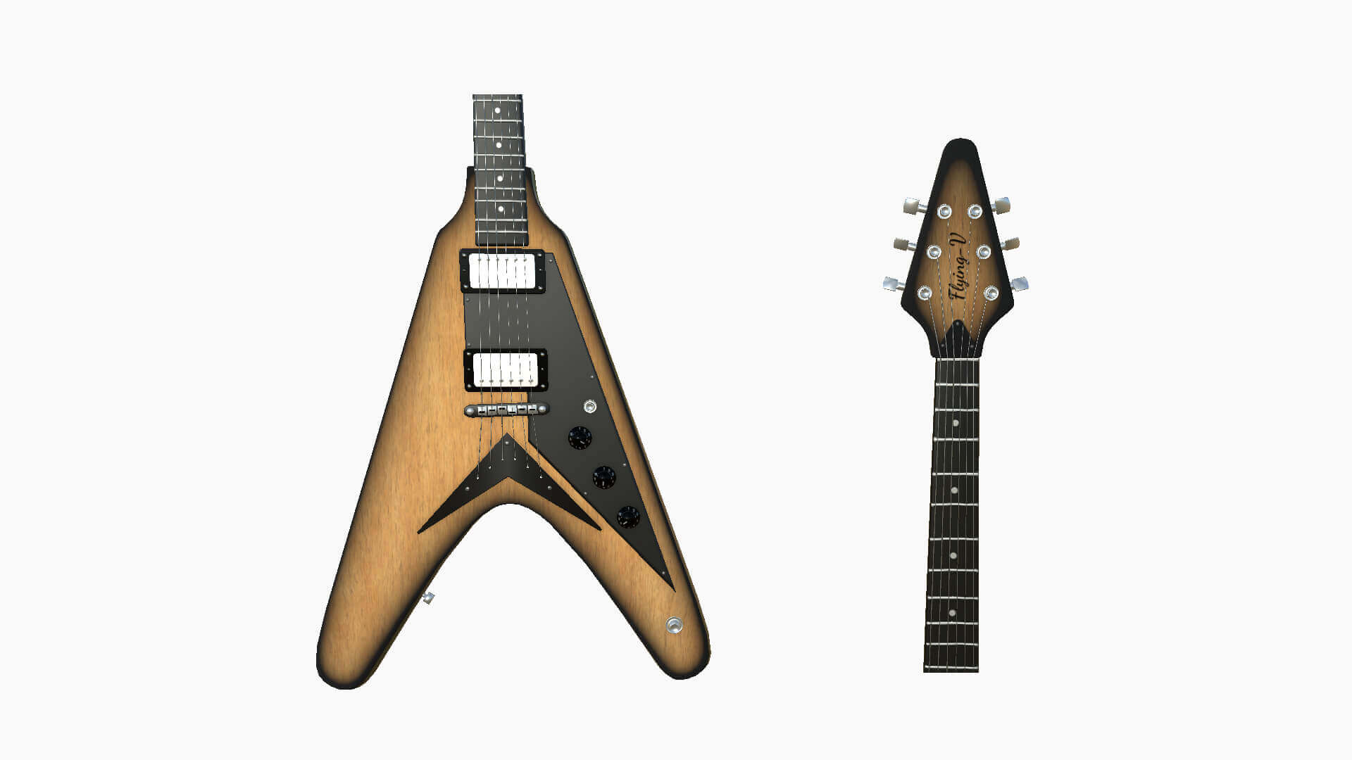Flying V Electric Guitar 05 - Wood Black 3D Model by gsommer