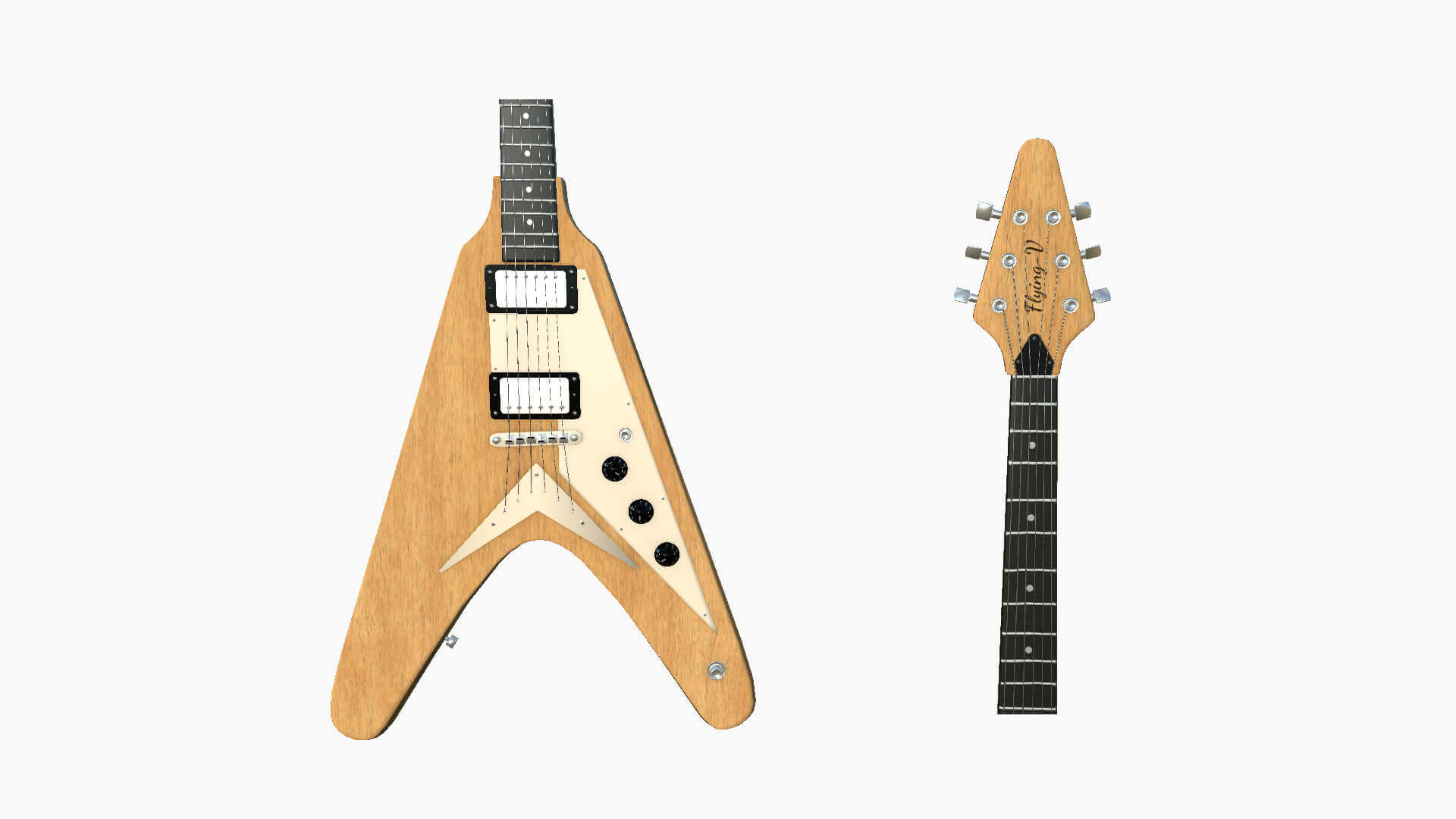 Flying V Electric Guitar 06 - Light Wood 3D Model by gsommer
