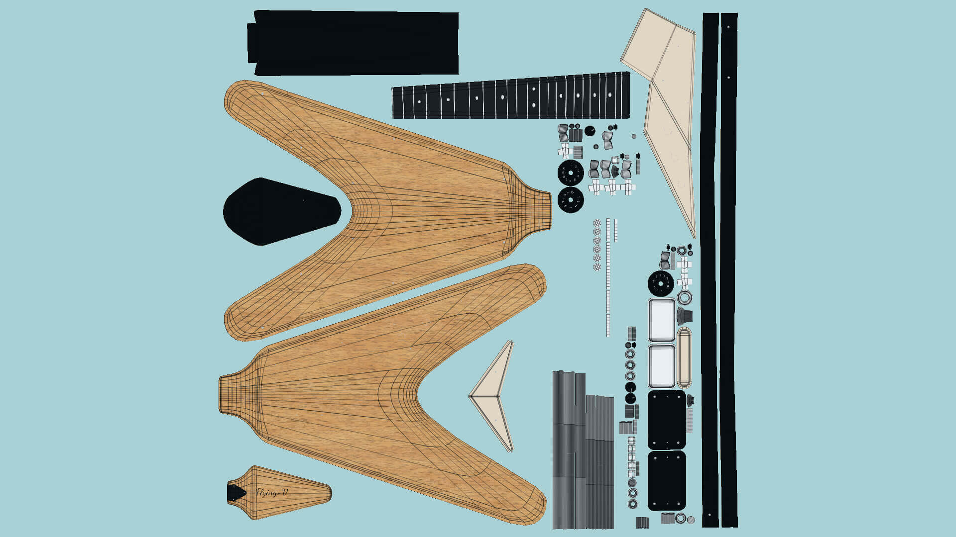 Flying V Electric Guitar 06 - Light Wood 3D Model by gsommer