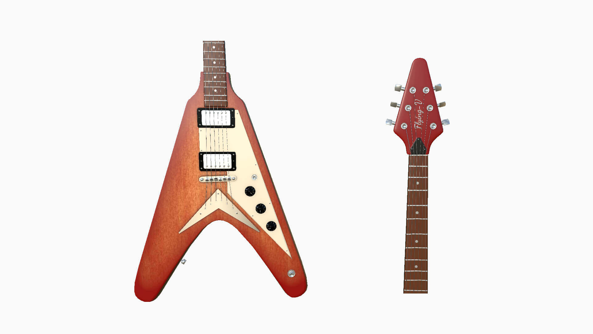 Flying V Electric Guitar 07 - Red Wood 3D Model by gsommer