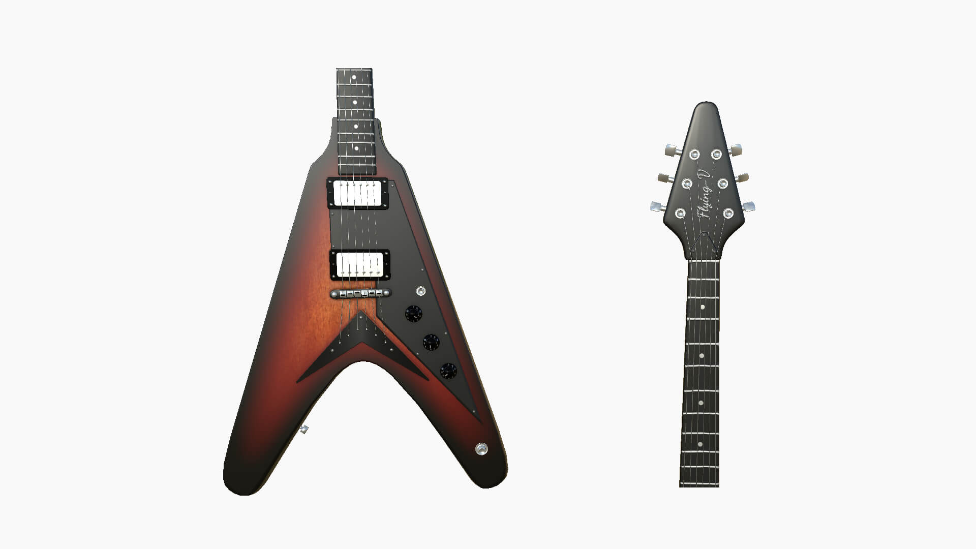Flying V Electric Guitar 08 - Dark Wood 3D Model by gsommer