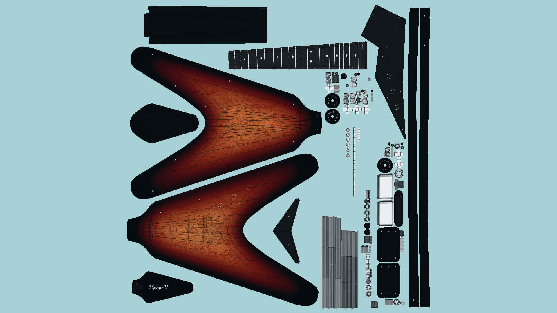 Flying V Electric Guitar 08 - Dark Wood 3D Model by gsommer