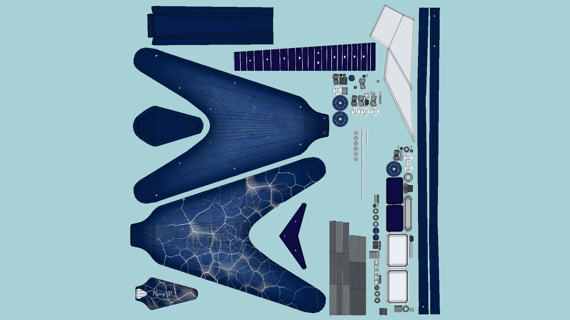 Flying V Electric Guitar 09 - Dark Blue 3D Model by gsommer