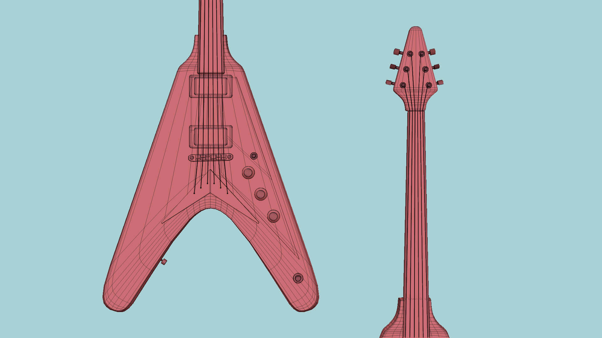 Flying V Electric Guitar 09 - Dark Blue 3D Model by gsommer