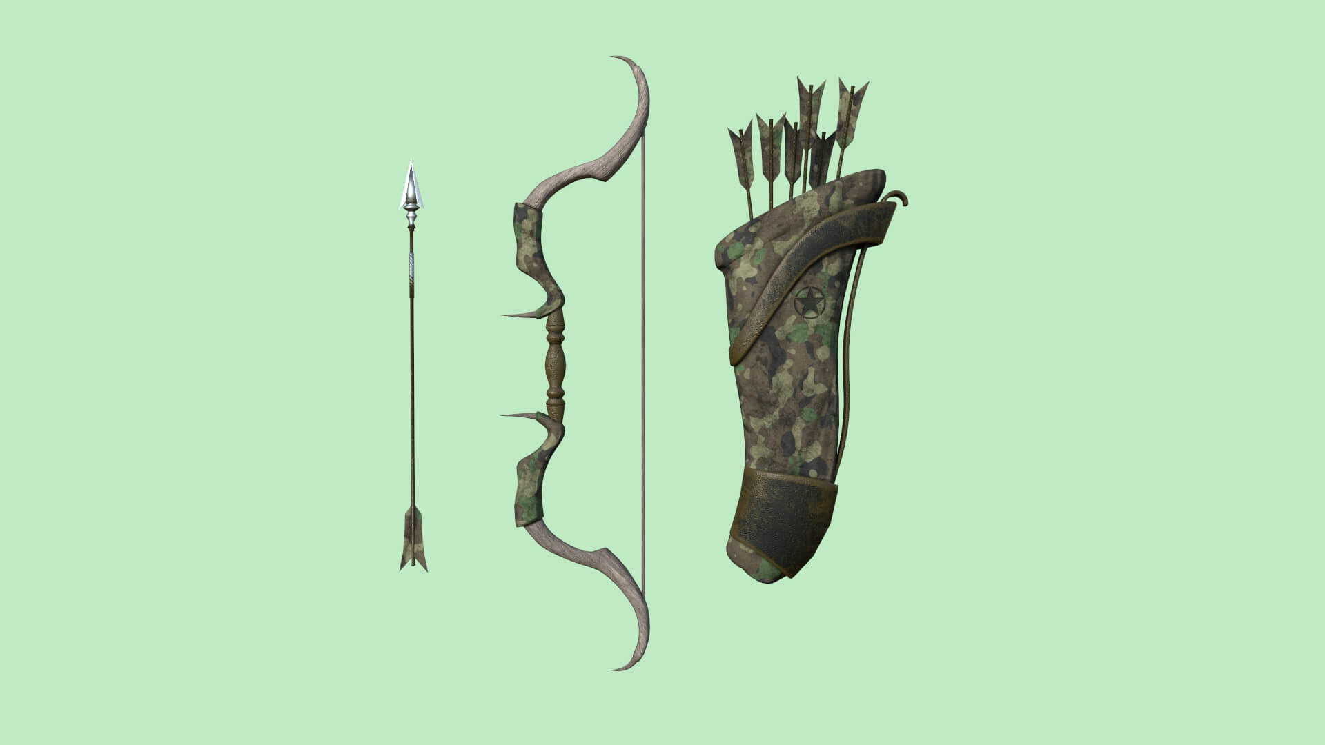 Medieval Archer Bow 07 - Hunter Camouflage 3D Model by gsommer