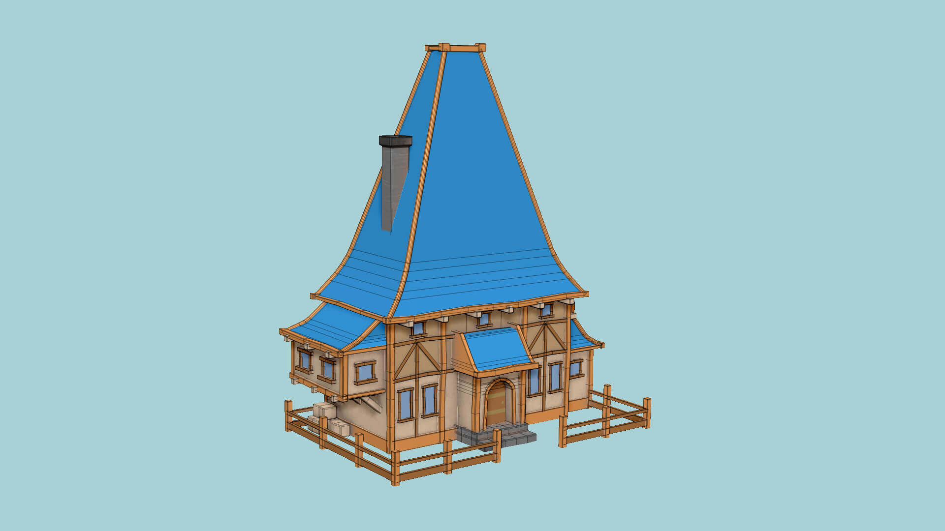 Medieval House 01 - Cartoon Blue 3D Model by gsommer