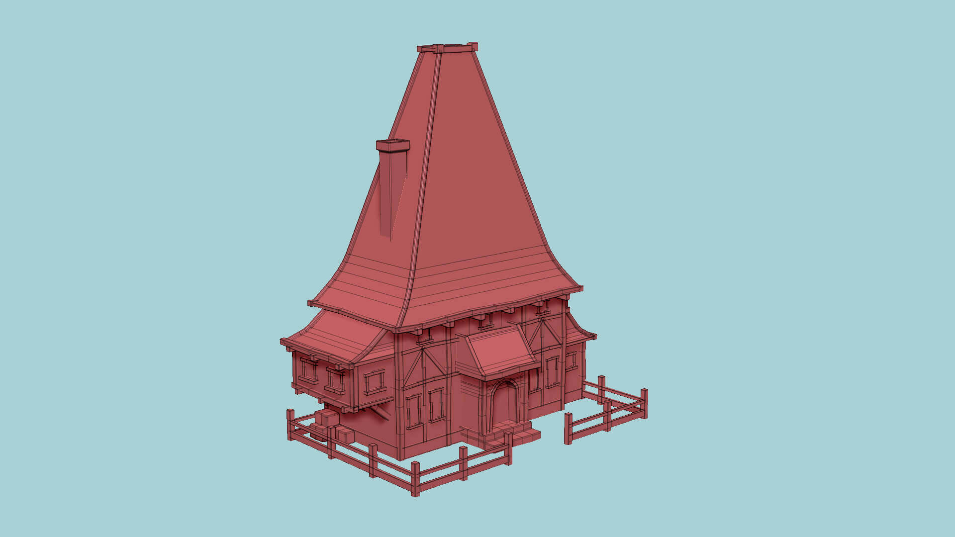Medieval House 02 - Cartoon Pink 3D Model by gsommer
