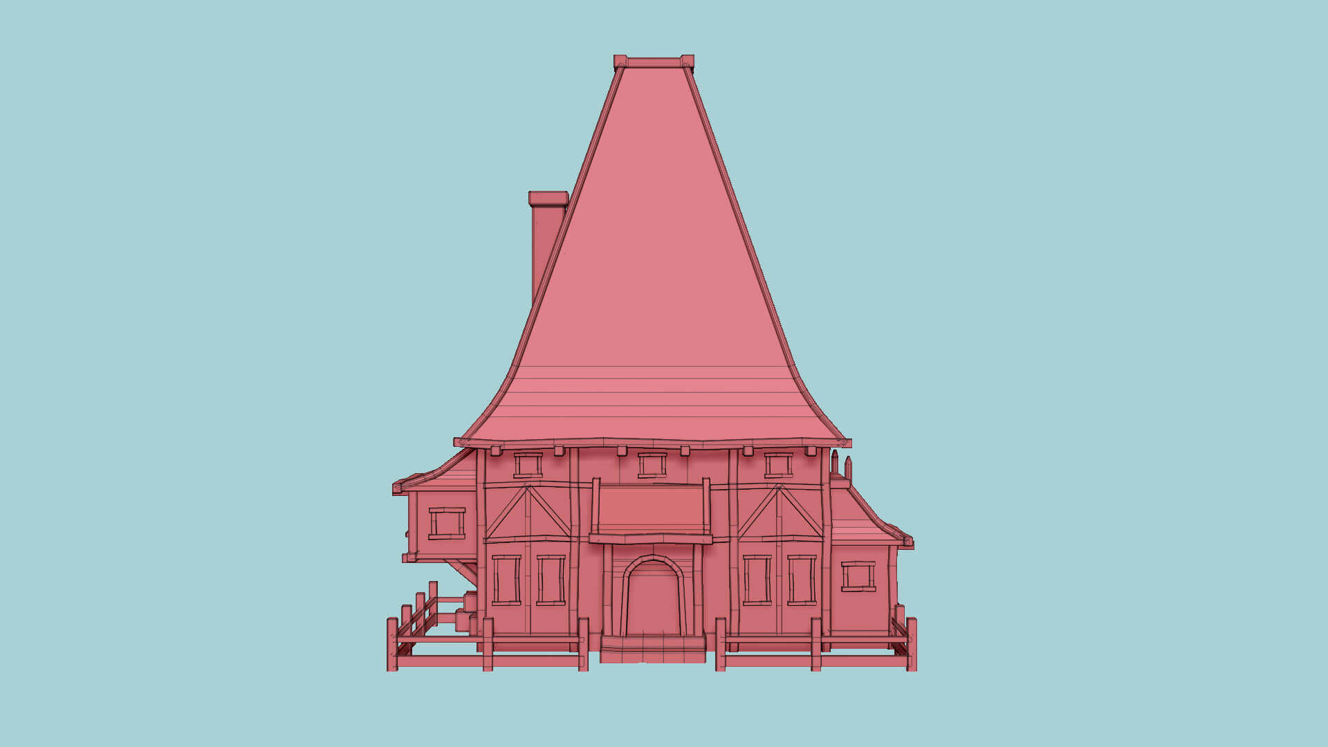 Medieval House 02 - Cartoon Pink 3D Model by gsommer