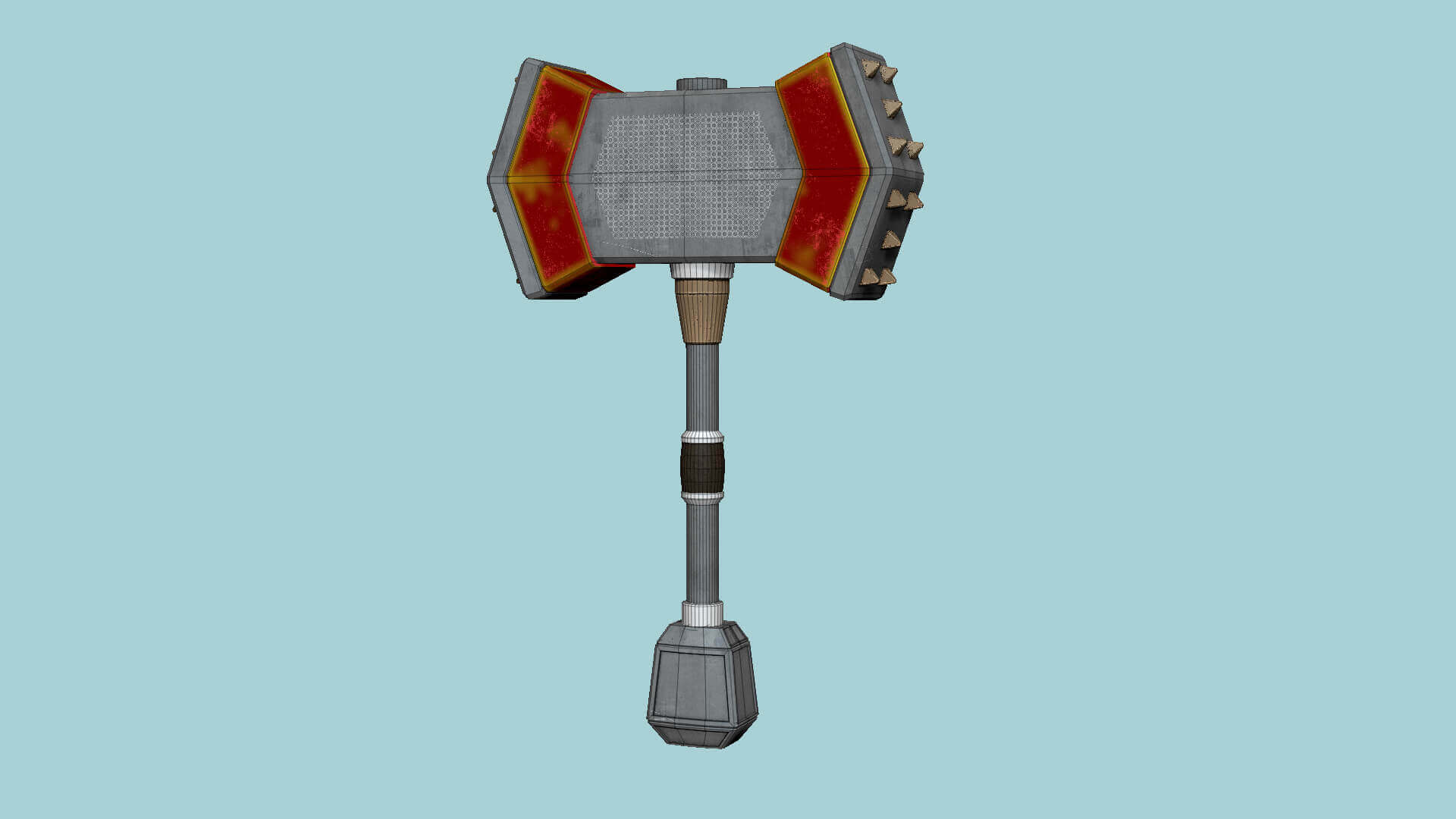 Medieval War Hammer 02 - Red Elemental 3D Model by gsommer