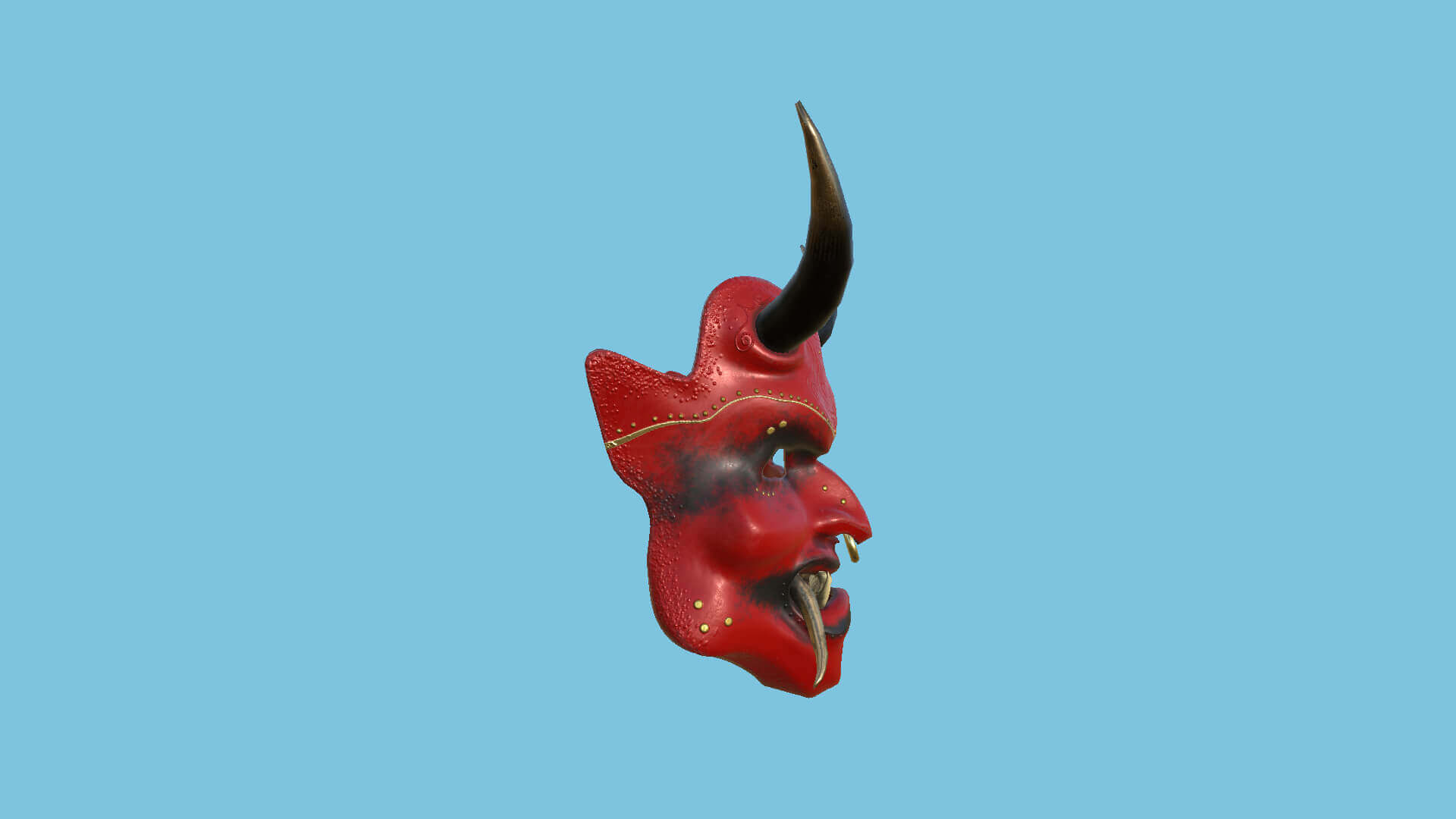 Oni Hannya Mask 01 - Red and Gold 3D Model by gsommer