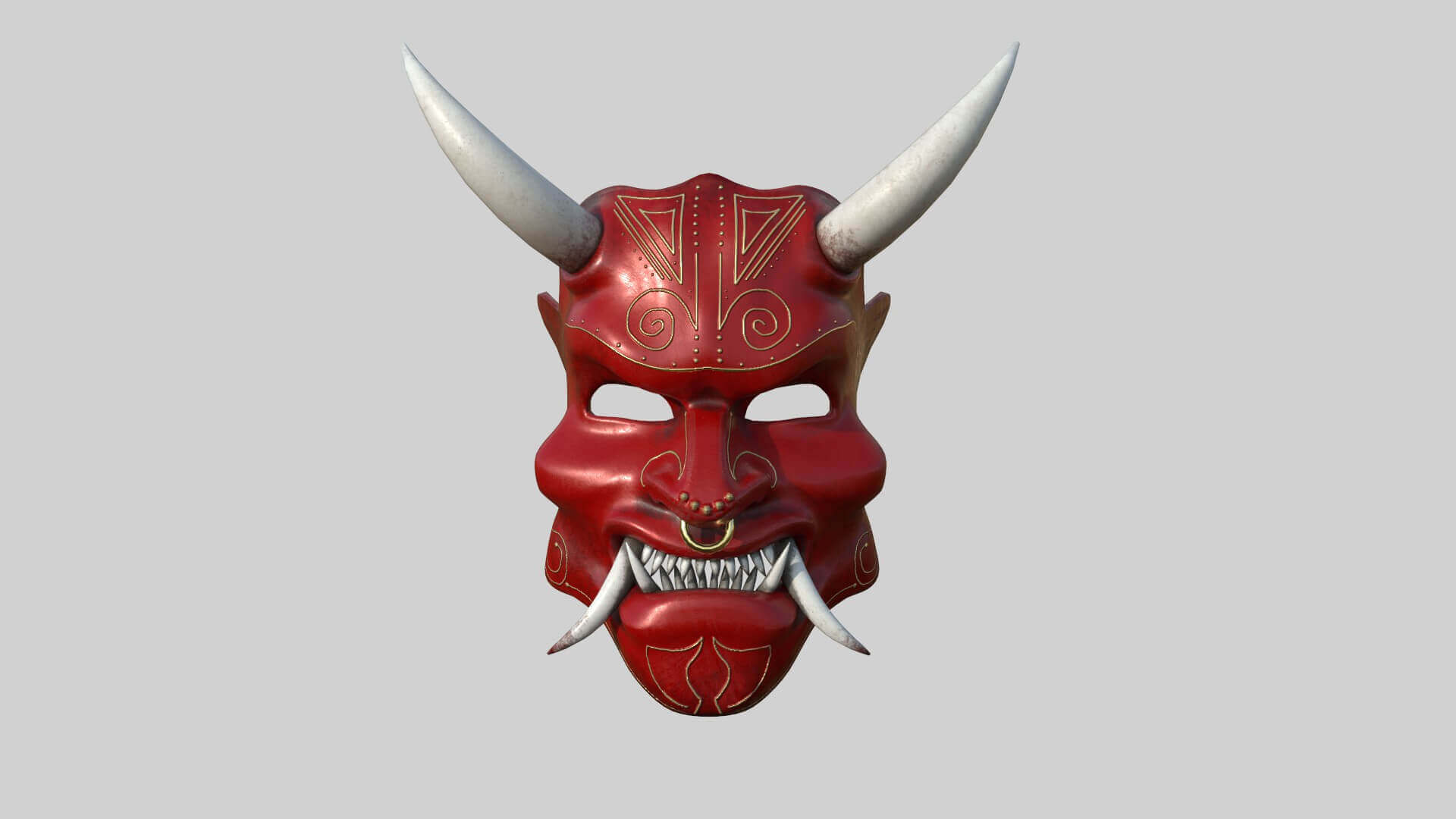 Oni Hannya Mask 02 - Red and White 3D Model by gsommer