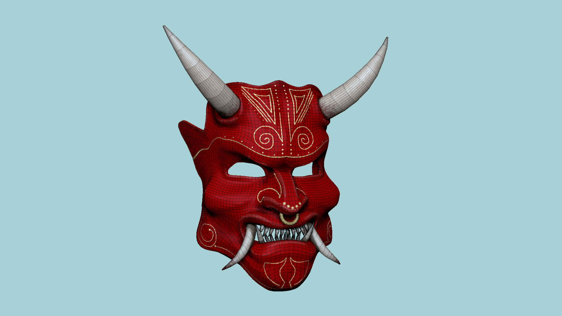 Oni Hannya Mask 02 - Red and White 3D Model by gsommer