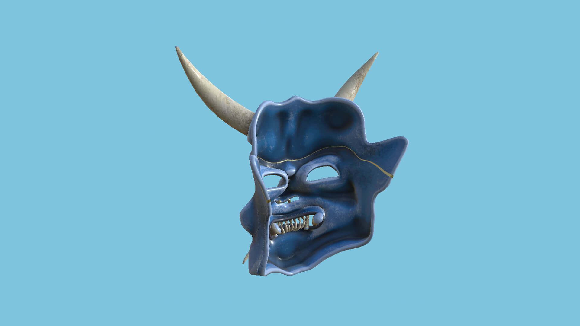 Oni Hannya Mask 03 - Blue 3D Model by gsommer