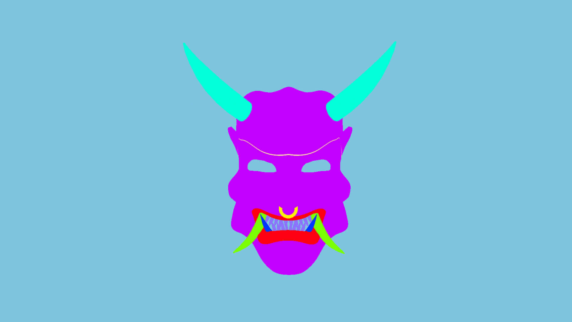 Oni Hannya Mask 03 - Blue 3D Model by gsommer
