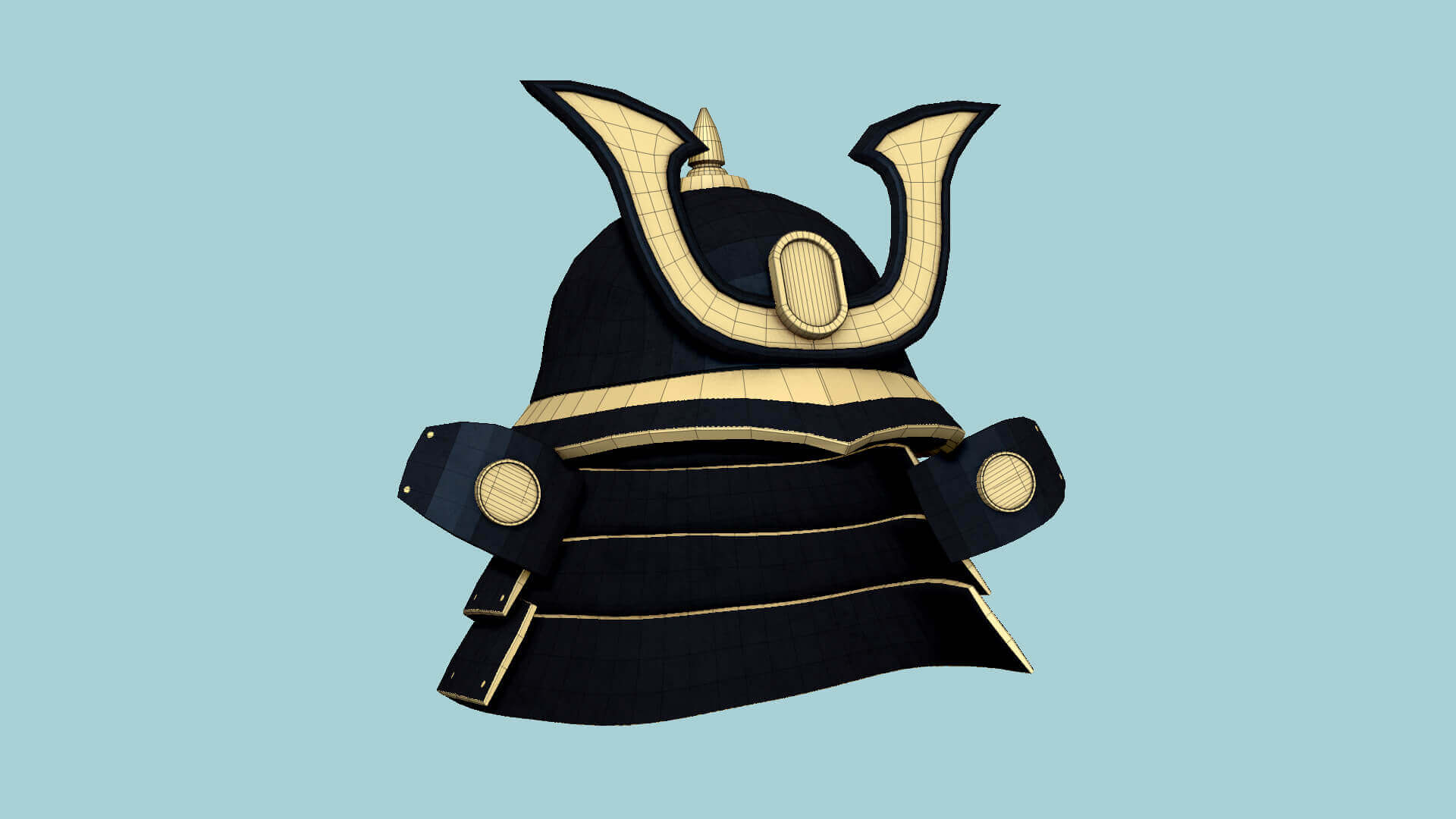 Samurai Helmet 02 - Black and Gold 3D Model by gsommer