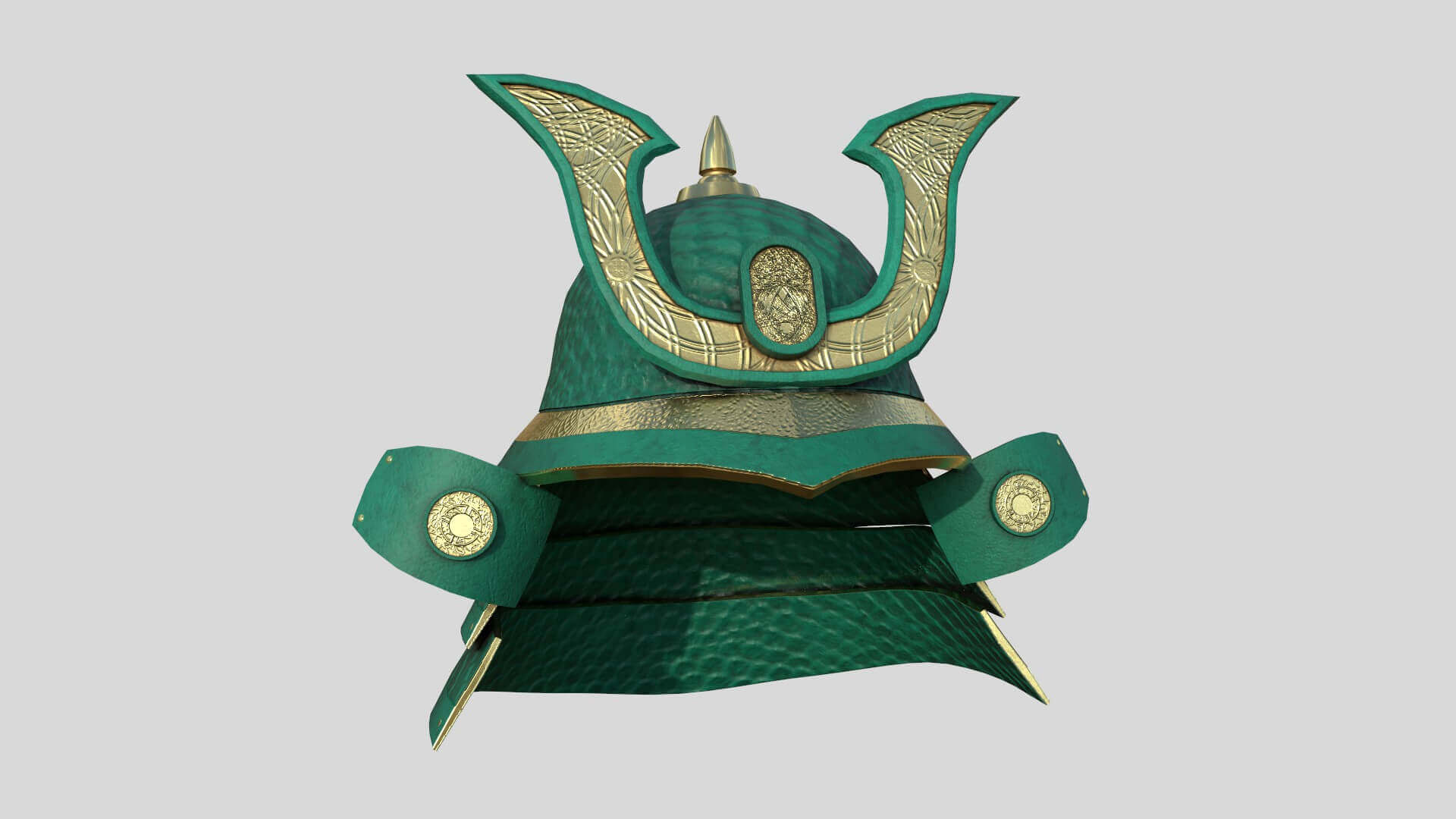 Samurai Helmet 03 - Green and Gold 3D Model by gsommer