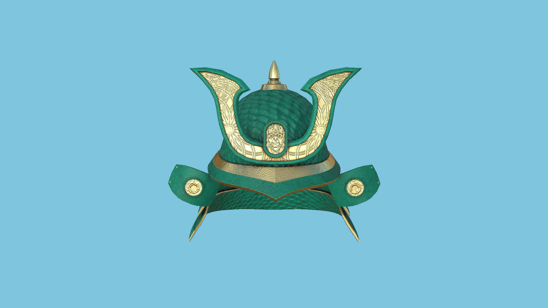 Samurai Helmet 03 - Green and Gold 3D Model by gsommer