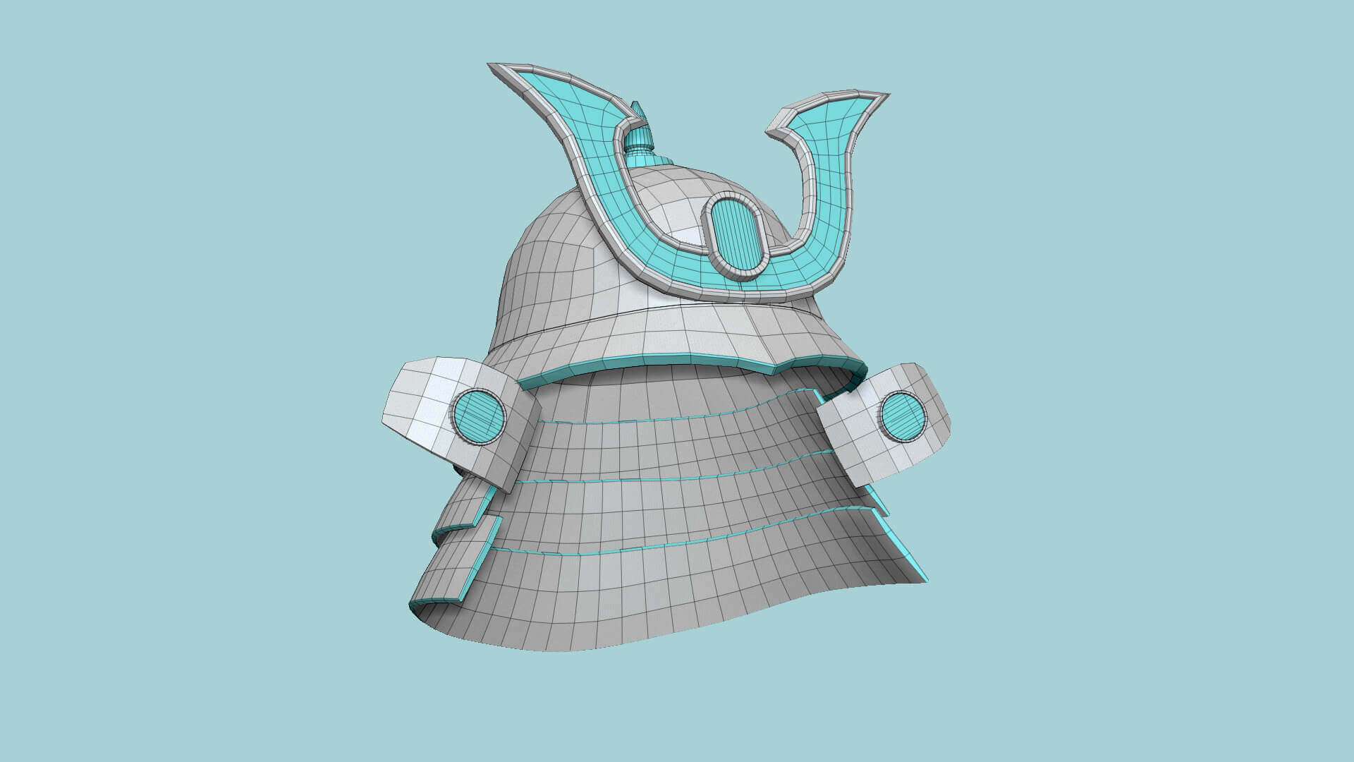 Samurai Helmet 05 - White and Blue 3D Model by gsommer