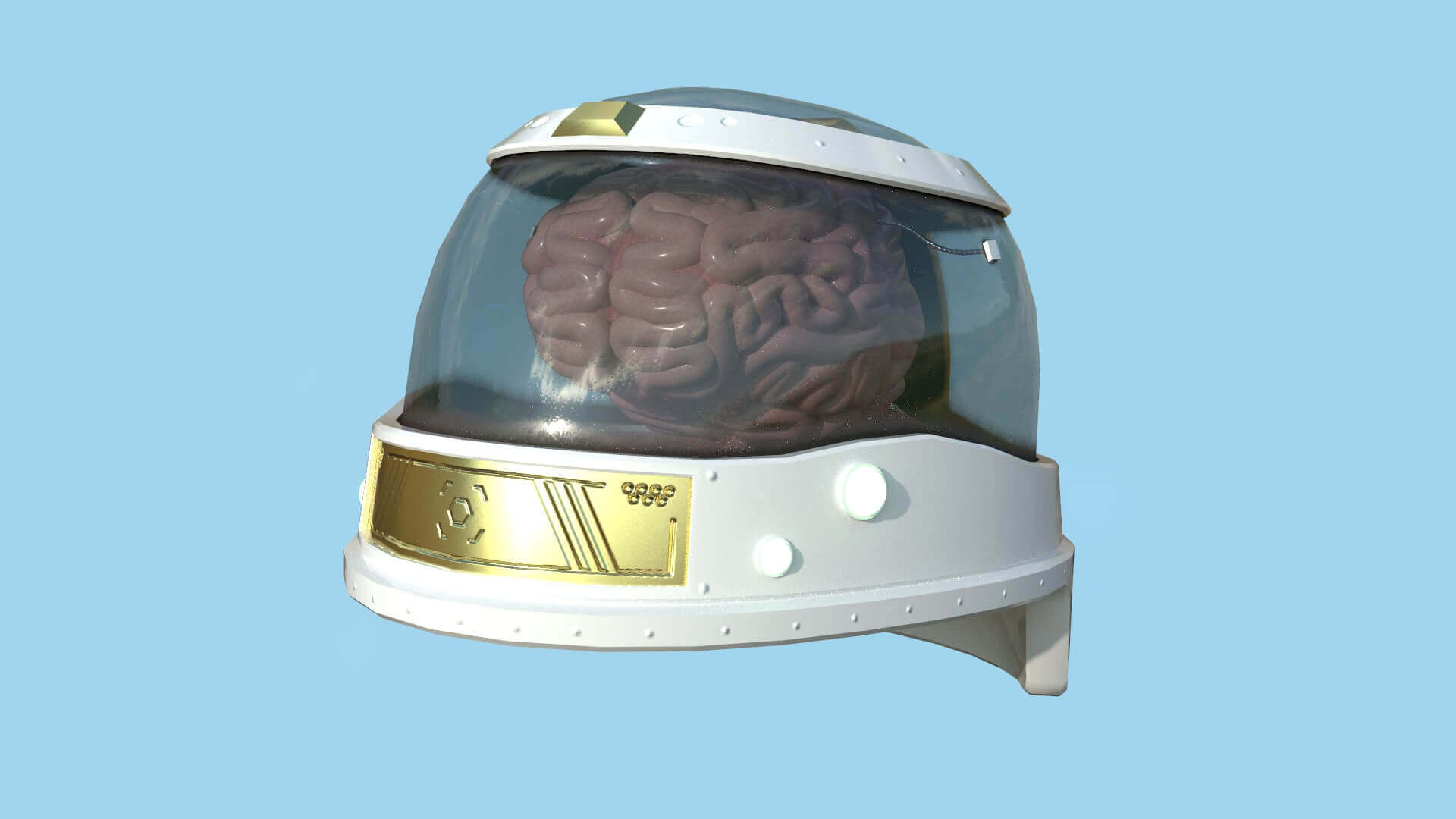 Sci-Fi Brain Helmet 04 - White and Gold 3D Model by gsommer