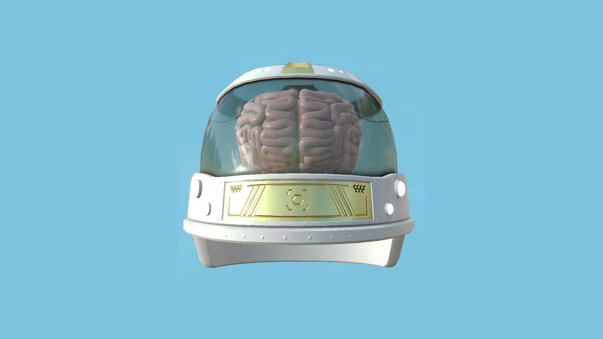 Sci-Fi Brain Helmet 04 - White and Gold 3D Model by gsommer