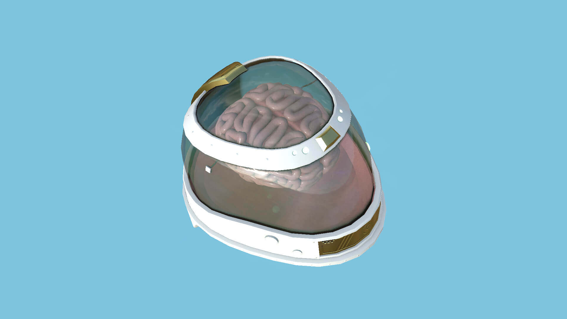 Sci-Fi Brain Helmet 04 - White and Gold 3D Model by gsommer