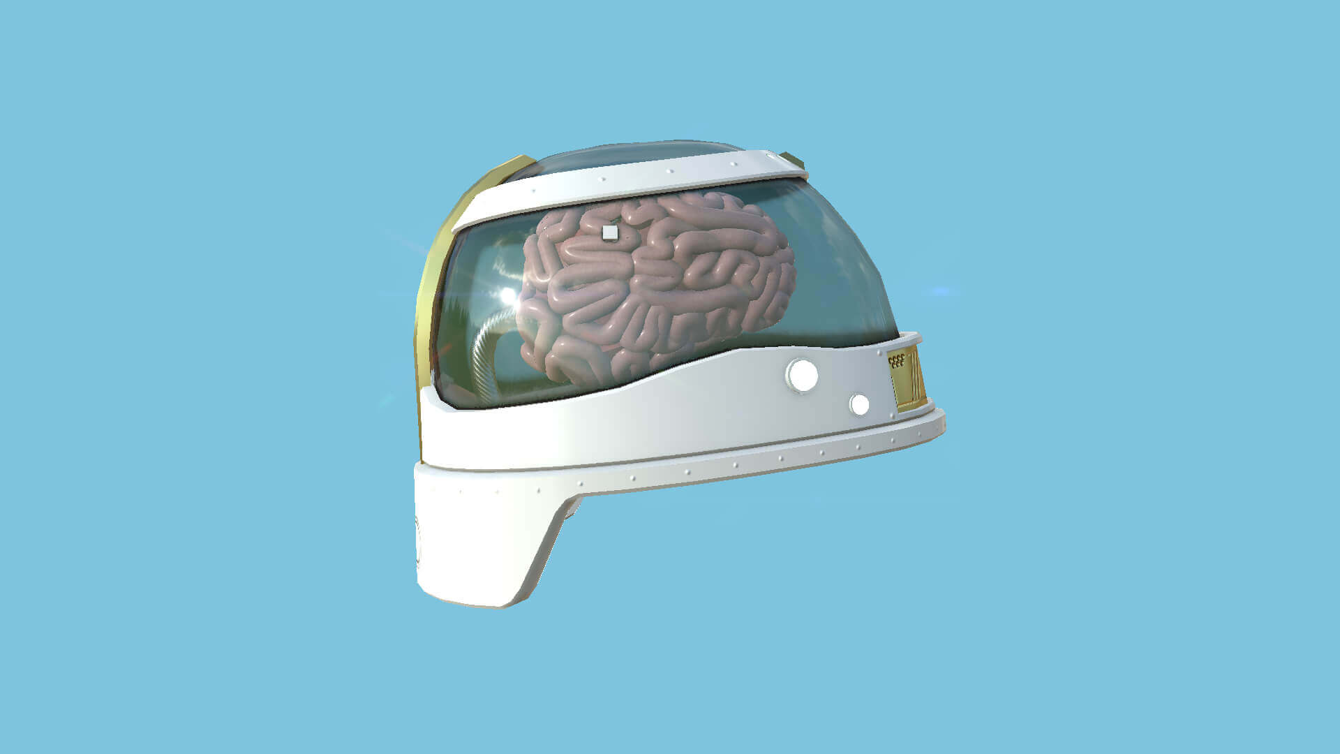 Sci-Fi Brain Helmet 04 - White and Gold 3D Model by gsommer