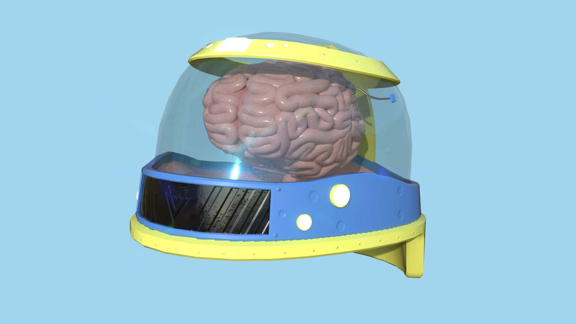 Sci-Fi Brain Helmet 07 - Blue Yellow 3D Model by gsommer