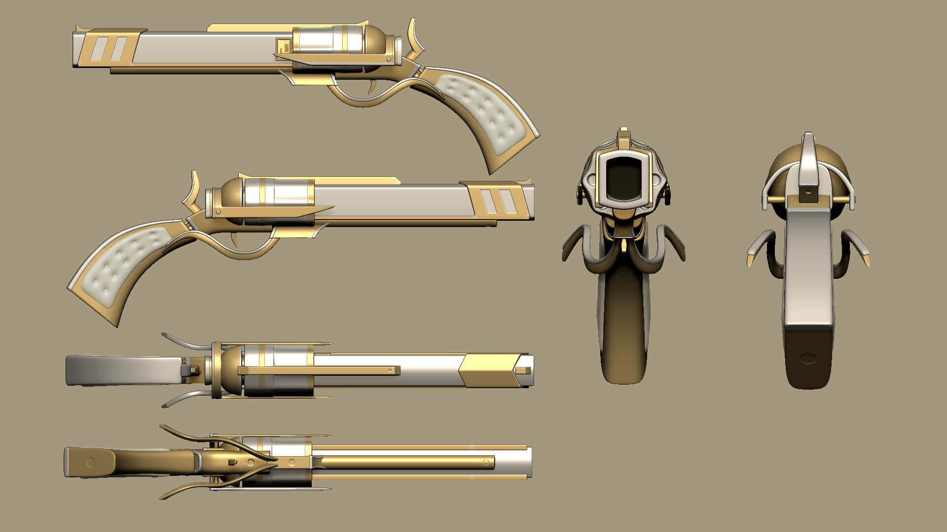 Sci-Fi Gun 07 - Golden Revolver 3D Model by gsommer