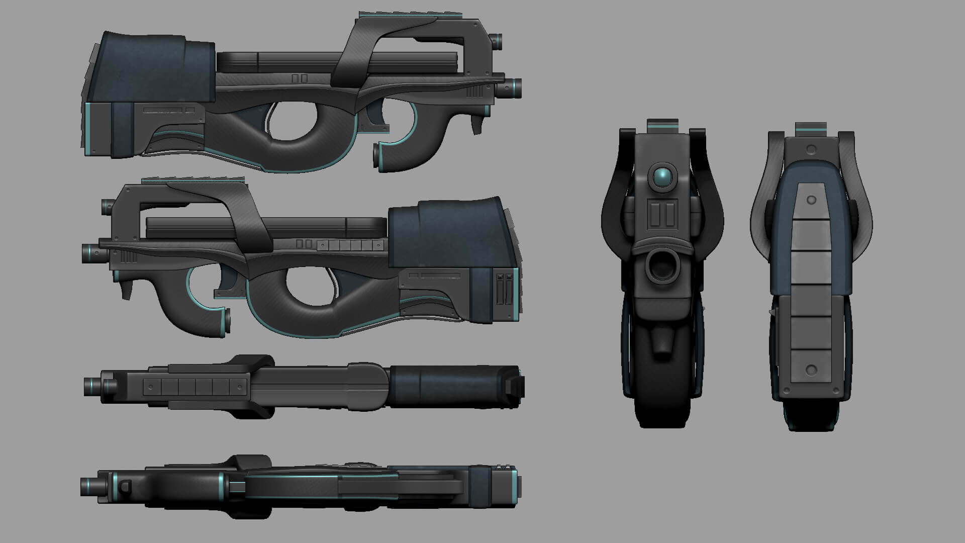 Sci-Fi Gun 09 - Carbon Fiber P90 3D Model by gsommer