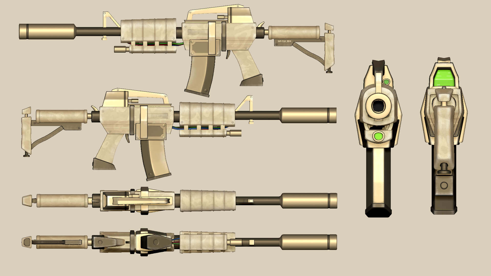 Sci-Fi Gun 14 - M4a1-S Desert 3D Model by gsommer