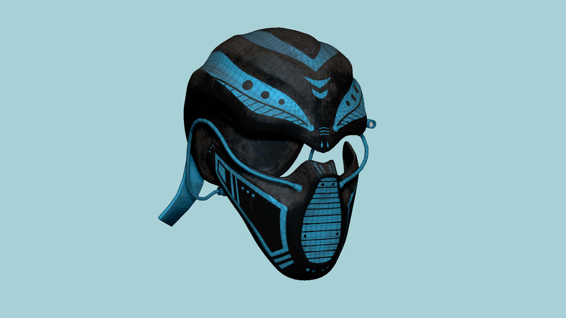 Sci-Fi Ninja Mask A 10 - Black and Blue 3D Model by gsommer
