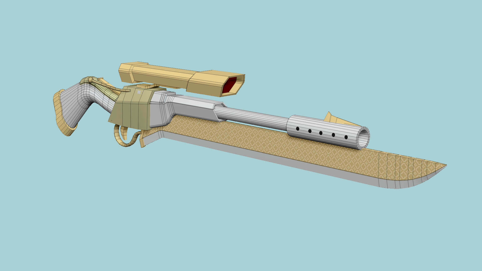 Sniper Gunblade 05 - Luxury Golden 3D Model by gsommer