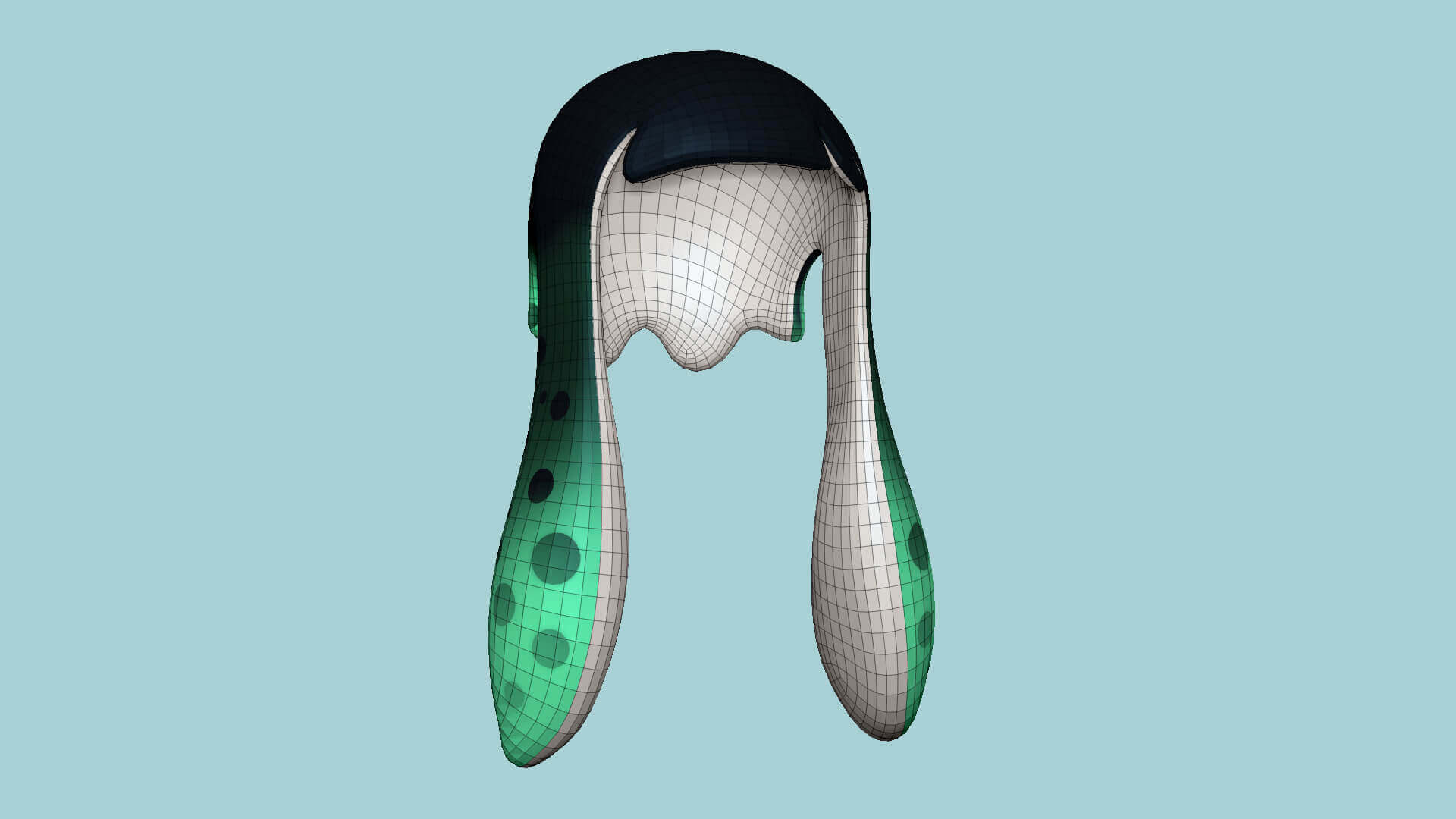 Splatoon Hair 08 - Black and Green 3D Model by gsommer