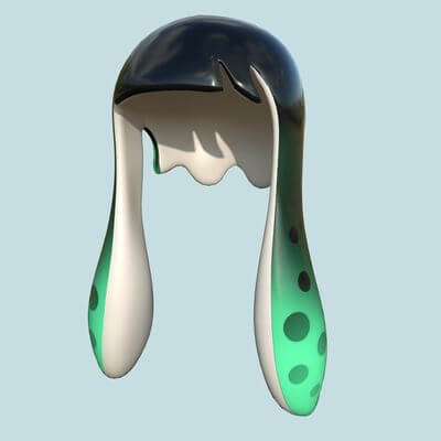 Splatoon Hair 08 - Black and Green 3D Model by gsommer