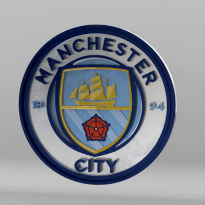 Man City 3d Logo Waving Flag With Manchester City Football Team Logo.