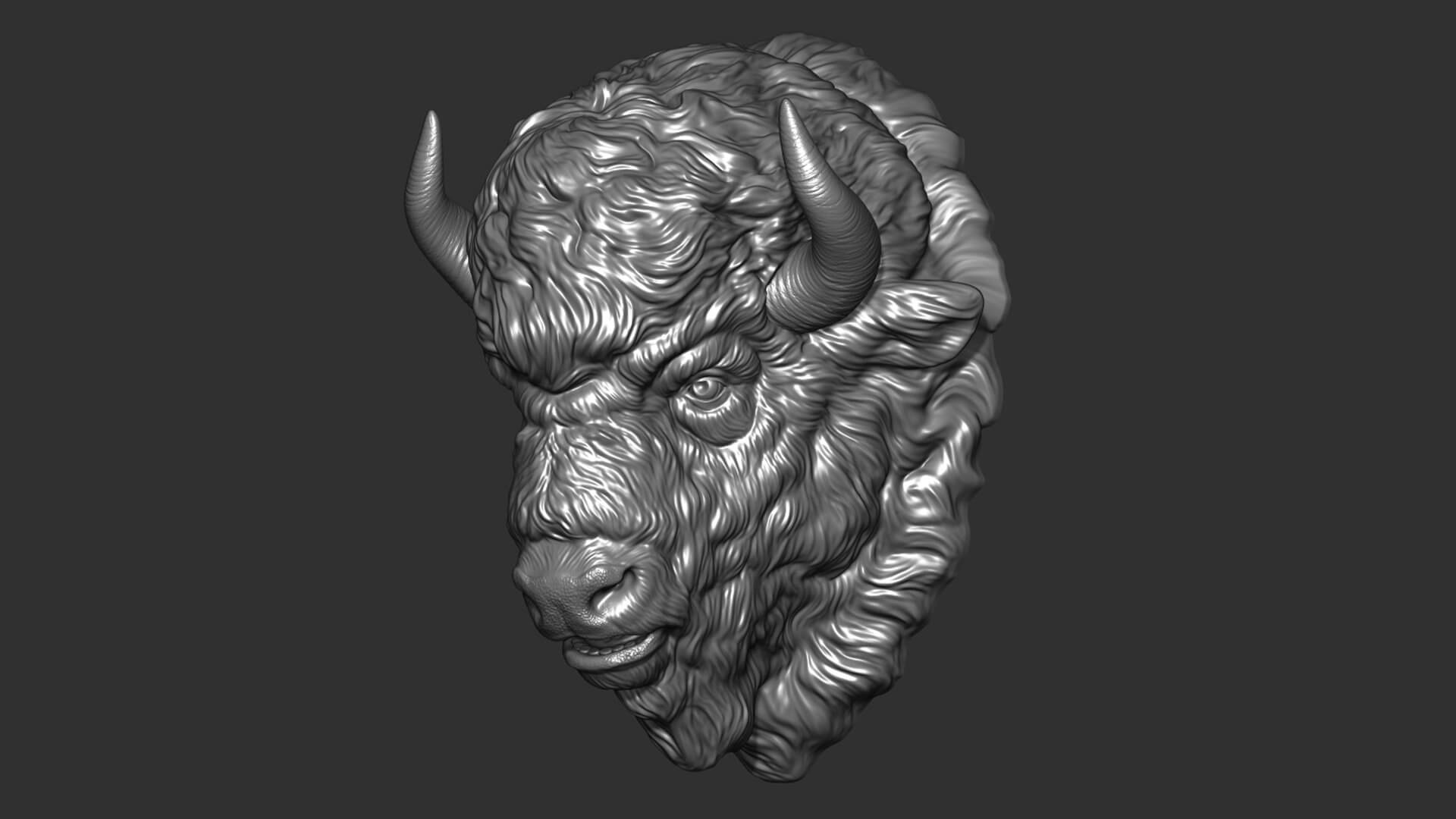 Bison Angry Head - 3D Model by guninnik81