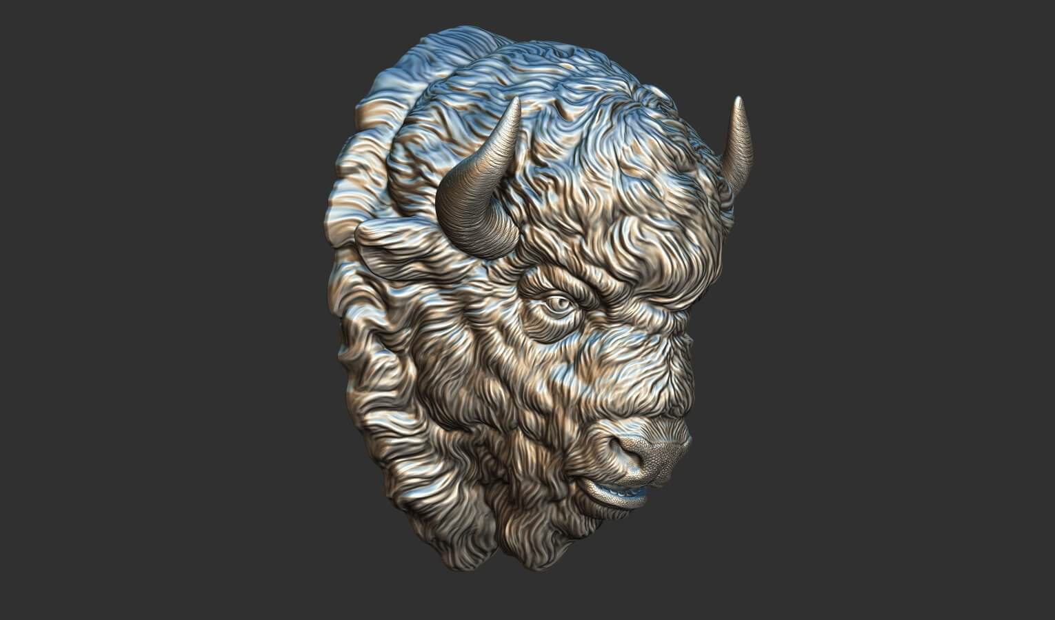 Bison Angry Head - 3D Model by guninnik81