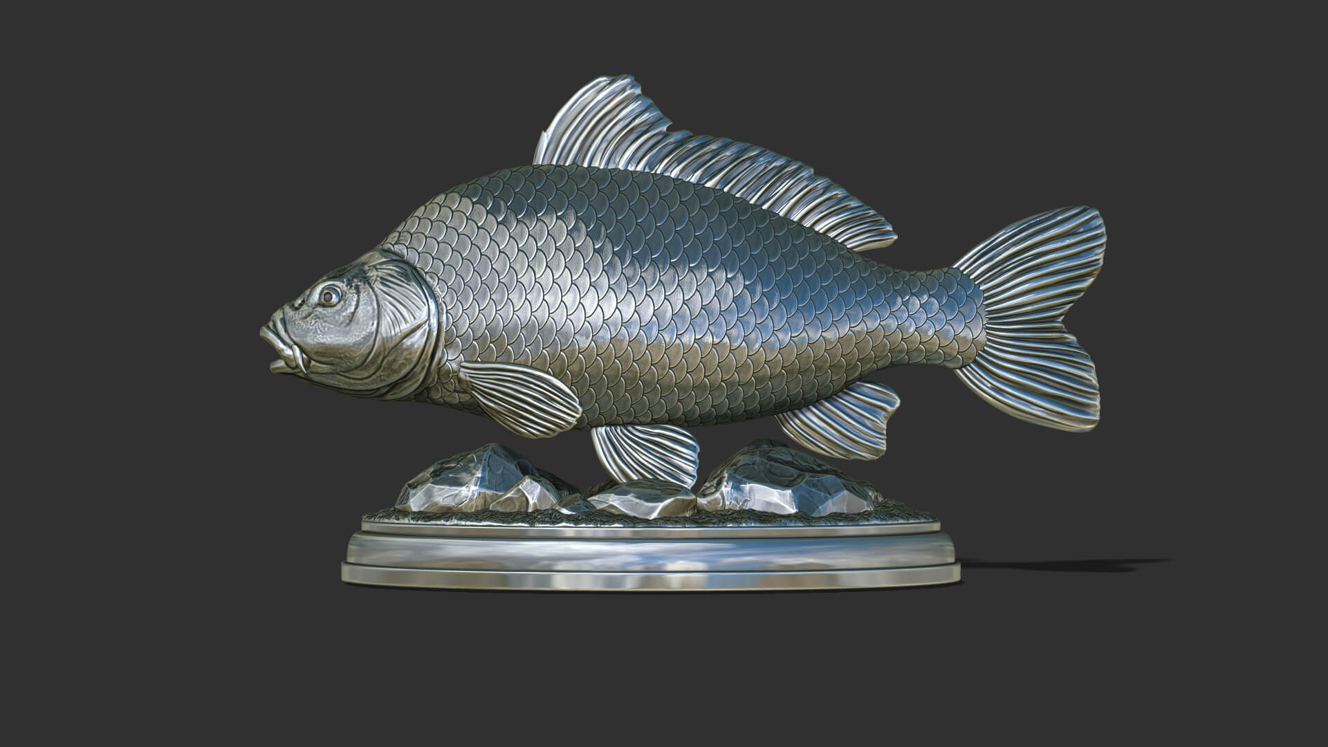 Carp Fish on The Base - 3D Print Model by guninnik81