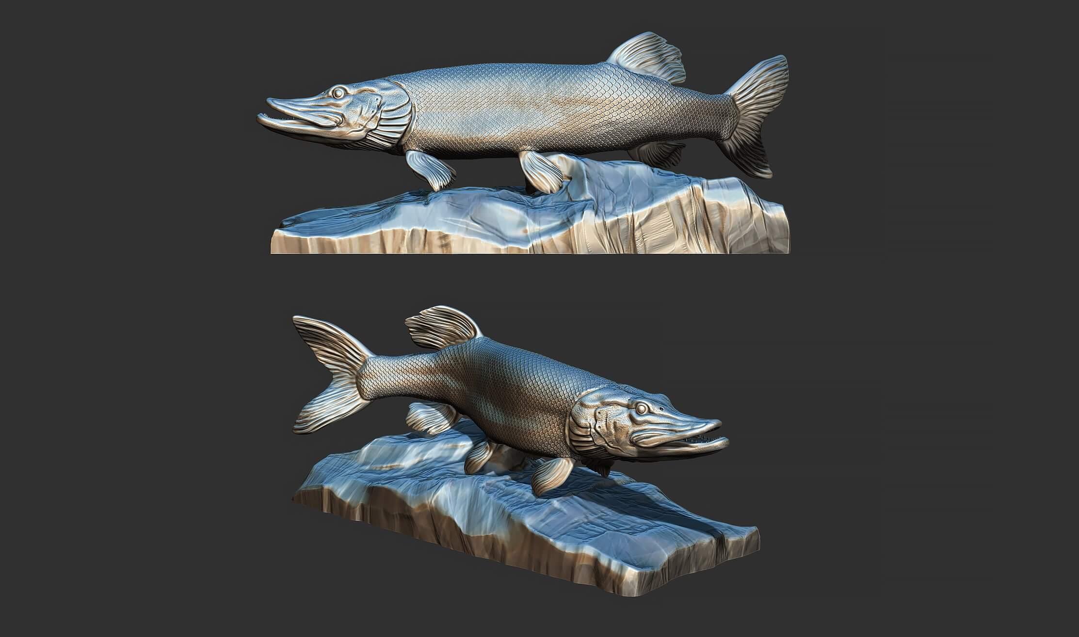 Pike Fish On The Base - 3D Print Model by guninnik81