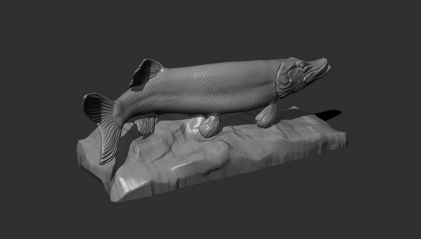 Pike Fish On The Base - 3D Model by guninnik81