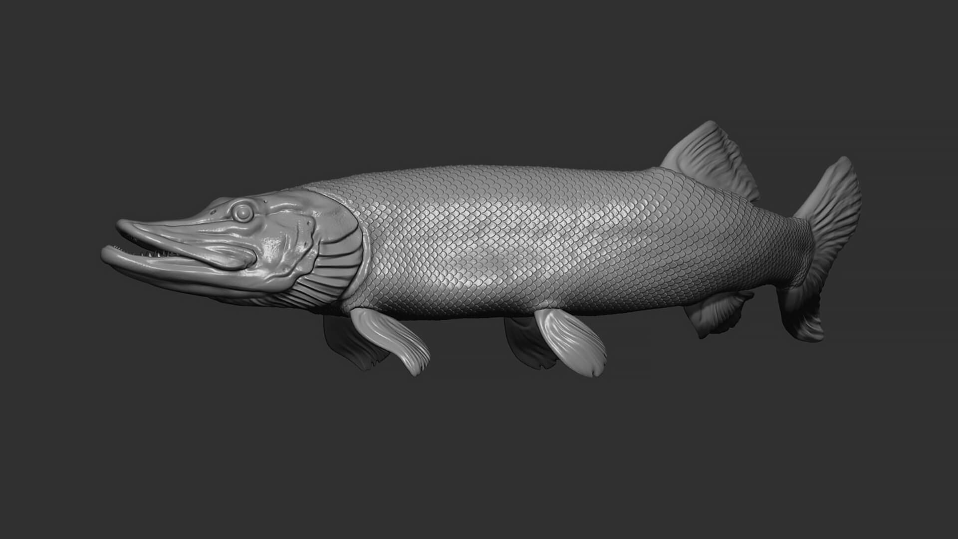 Pike Fish On The Base - 3D Model by guninnik81