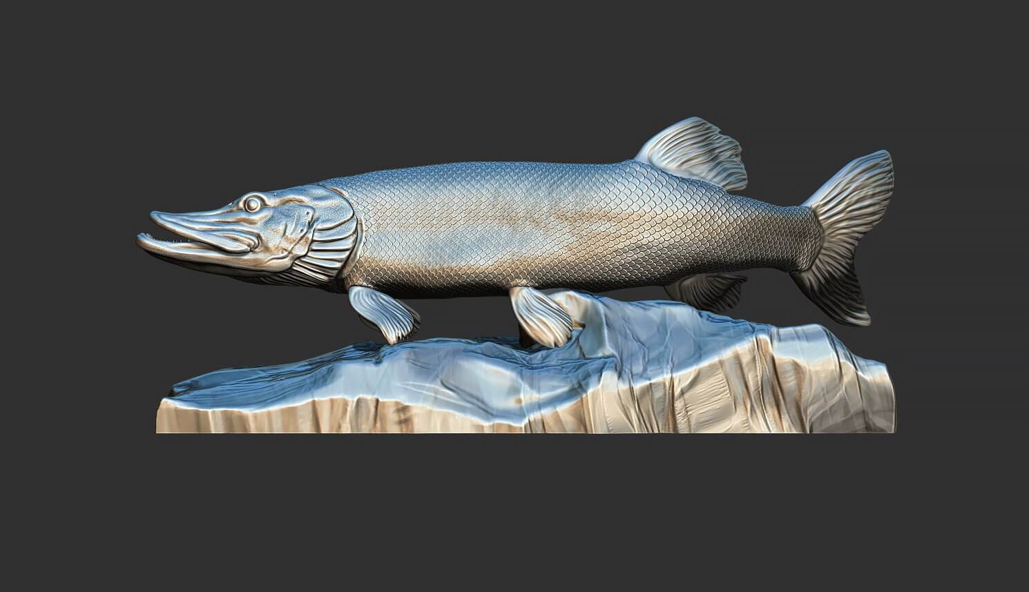 Pike Fish On The Base - 3D Model by guninnik81