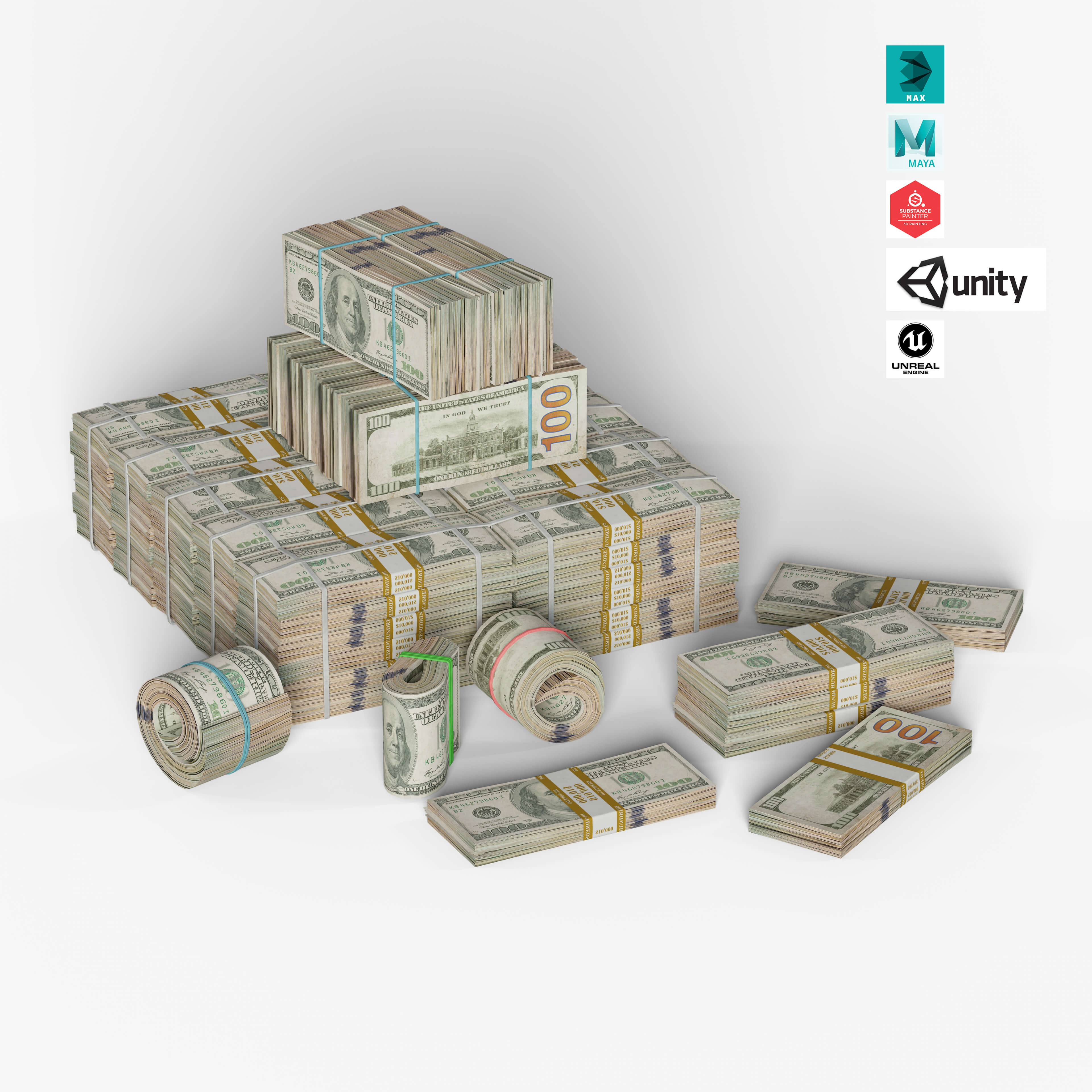 Money Stack Set - 3D Model by GunsNTanks