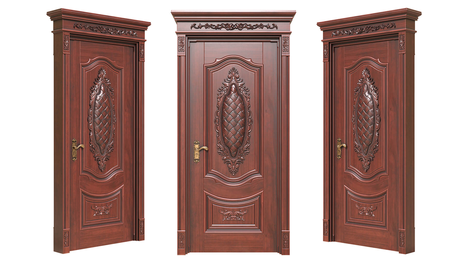 European Style Carved Solid Wood Door - 3D Model by guseguxiang