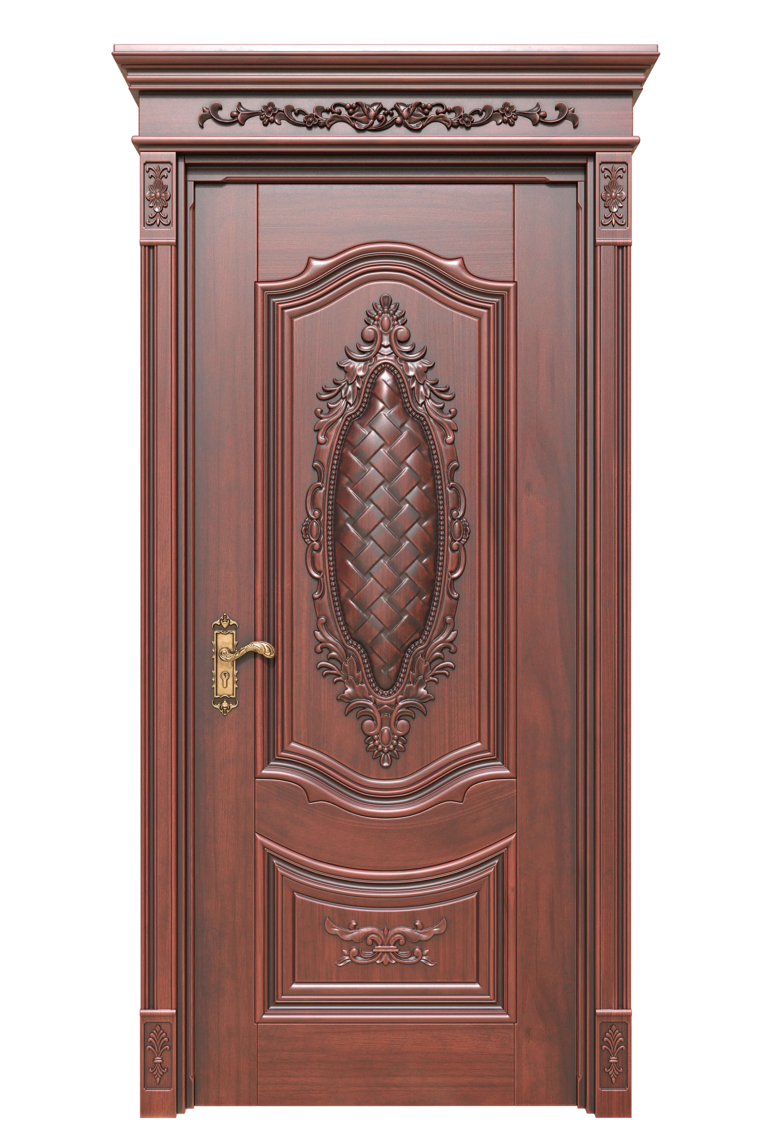 European Style Carved Solid Wood Door - 3D Model by guseguxiang