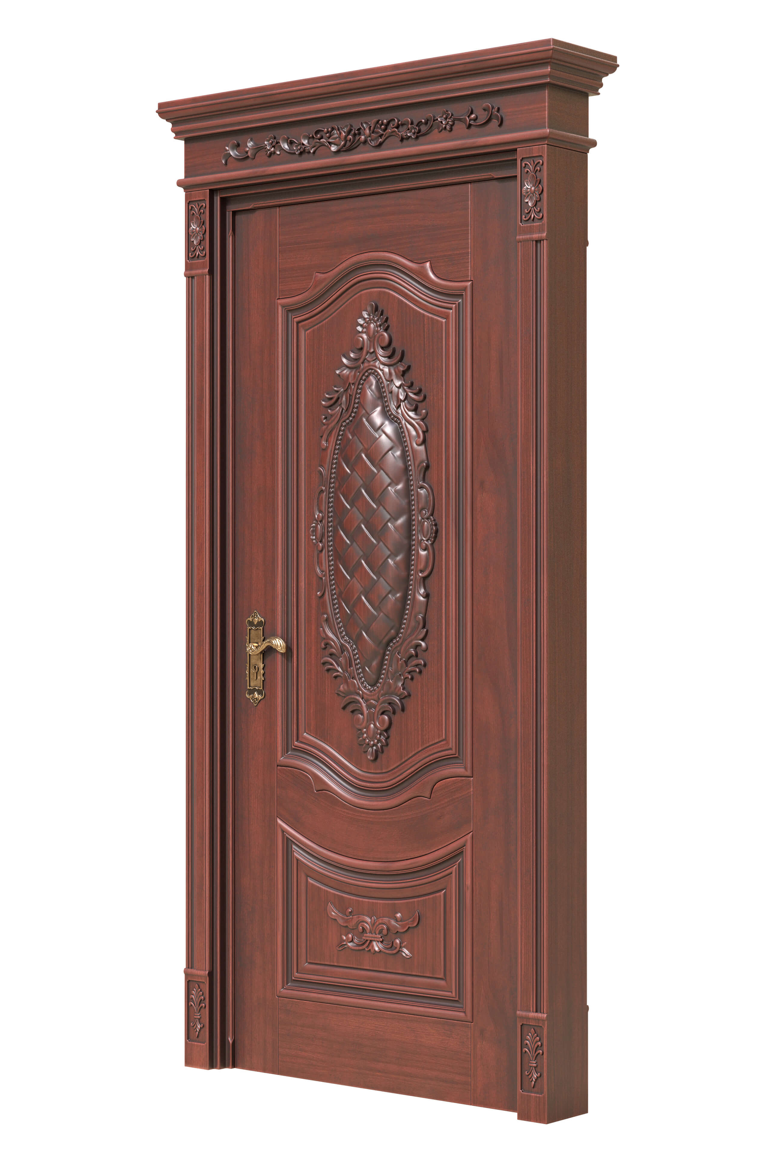 European Style Carved Solid Wood Door - 3D Model by guseguxiang
